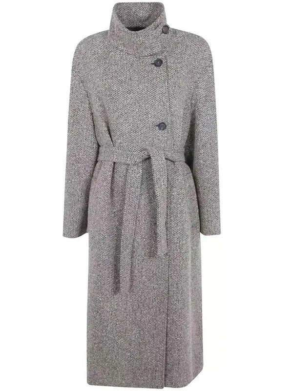 Brunello Cucinelli Sparkling Virgin-wool Chevron Belted Coat With Monili - Brown