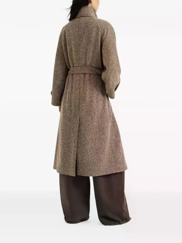 Brunello Cucinelli Sparkling Virgin-wool Chevron Belted Coat With Monili