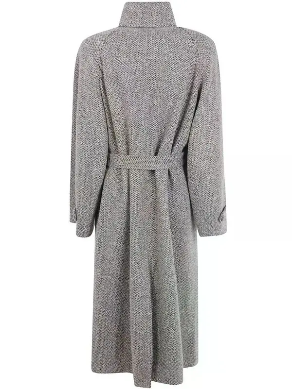 Brunello Cucinelli Sparkling Virgin-wool Chevron Belted Coat With Monili