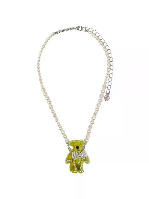 YVMIN Faux-pearl Teddy-bear Necklace - Silver