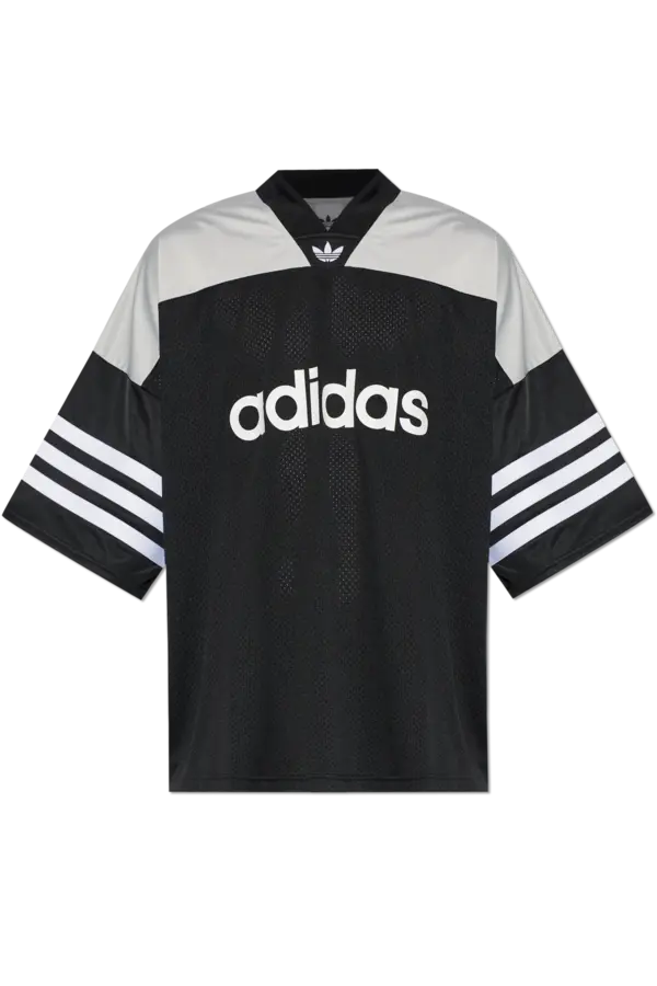 ADIDAS ORIGINALS Oversize Mesh V-neck T-shirt With Logo - Black