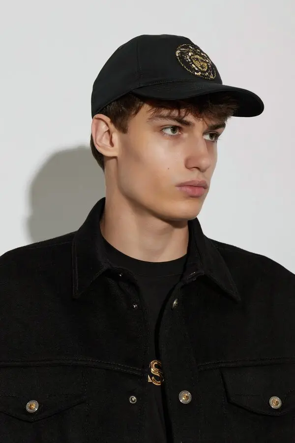 Versace Baseball Cap With Gold Medusa Emblem