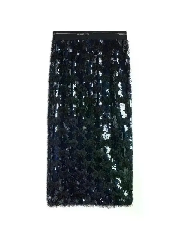 SEMICOUTURE Bindy Sequin-embellished Fringed Midi Skirt