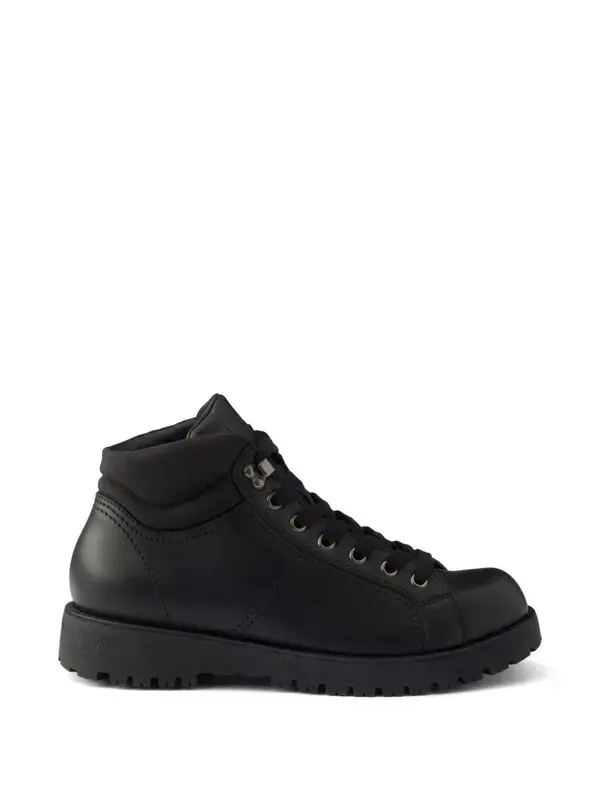 Prada Lace-up Leather And Re-nylon Boots