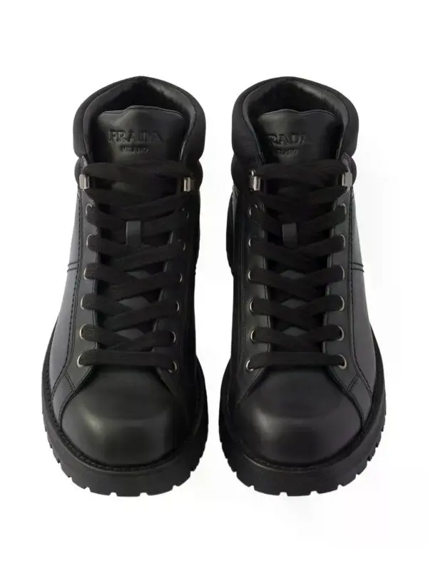 Prada Lace-up Leather And Re-nylon Boots