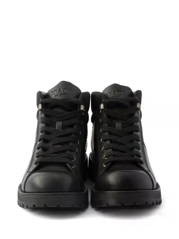 Prada Lace-up Leather And Re-nylon Boots