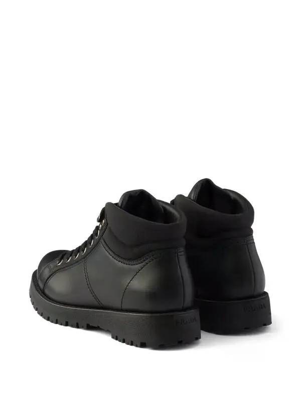 Prada Lace-up Leather And Re-nylon Boots