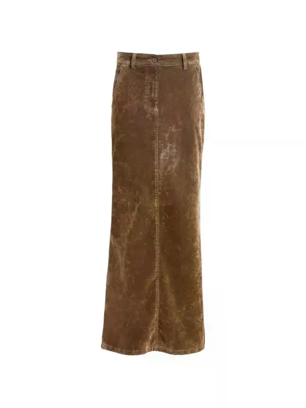 Elie Saab Flocked Denim Maxi Skirt