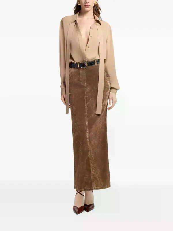 Elie Saab Flocked Denim Maxi Skirt