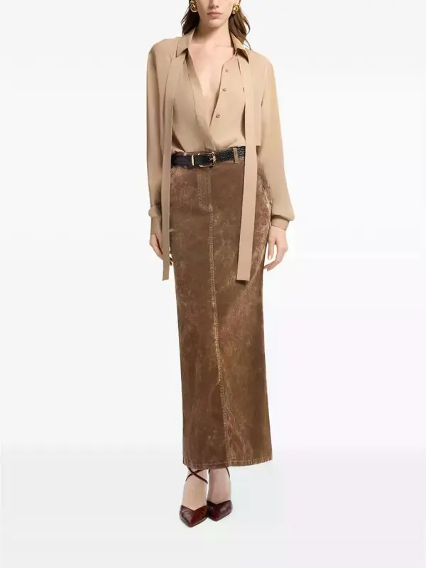 Elie Saab Flocked Denim Maxi Skirt