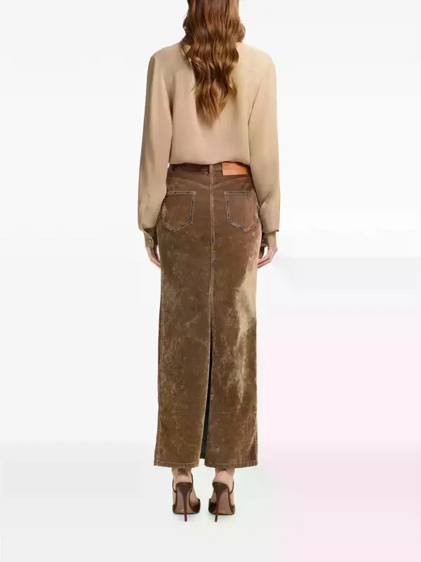 Elie Saab Flocked Denim Maxi Skirt