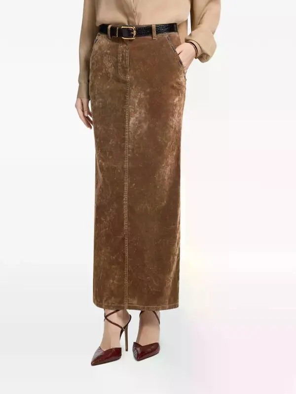 Elie Saab Flocked Denim Maxi Skirt