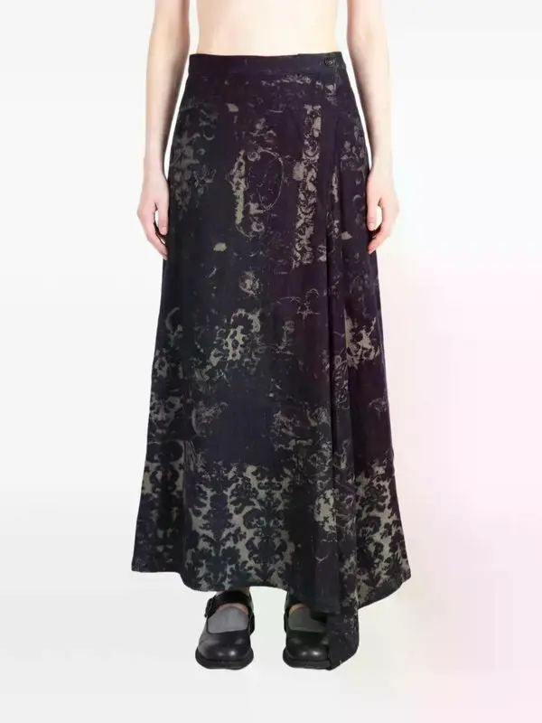 Y’s Damask-print Wrap Maxi Skirt