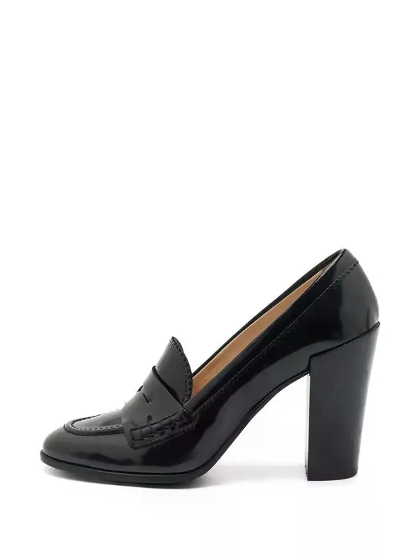 TOD'S Leather Block-heel Loafer Pumps - Black