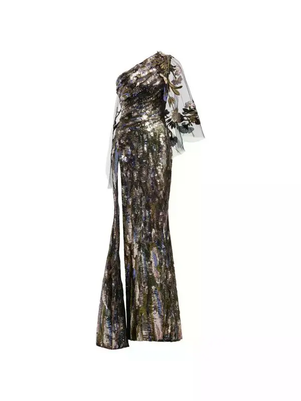 Elie Saab Sequin-embellished One-shoulder Maxi Dress - Black