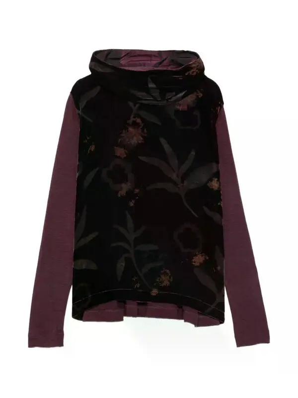 WHYCI Floral-print Velvet-panel Blouse