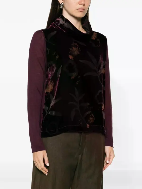 WHYCI Floral-print Velvet-panel Blouse