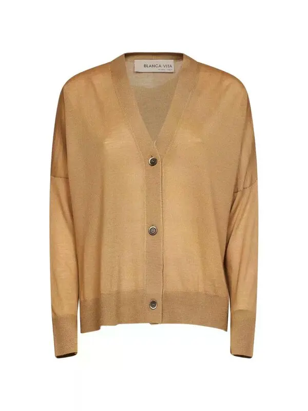 BLANCA VITA V-neck Button-up Cardigan - Neutrals