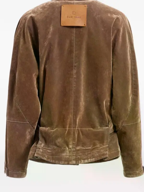 Elie Saab Flocked Belted Denim Jacket