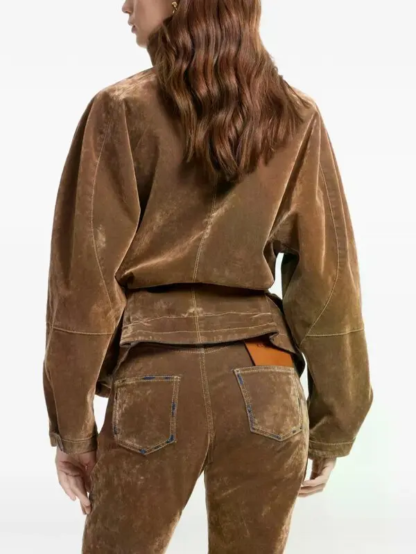 Elie Saab Flocked Belted Denim Jacket