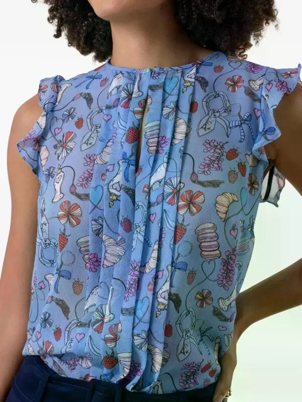 MAISON COMMON Perfume-print Silk Blouse - Blue