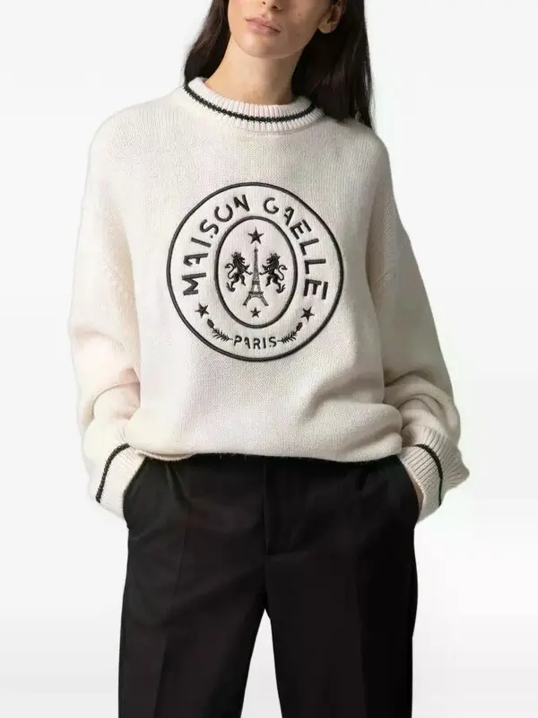 GAELLE PARIS Logo-embroidered Crew-neck Sweater