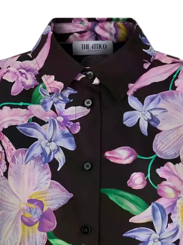 Attico Floral-print Long-sleeve Shirt - Black