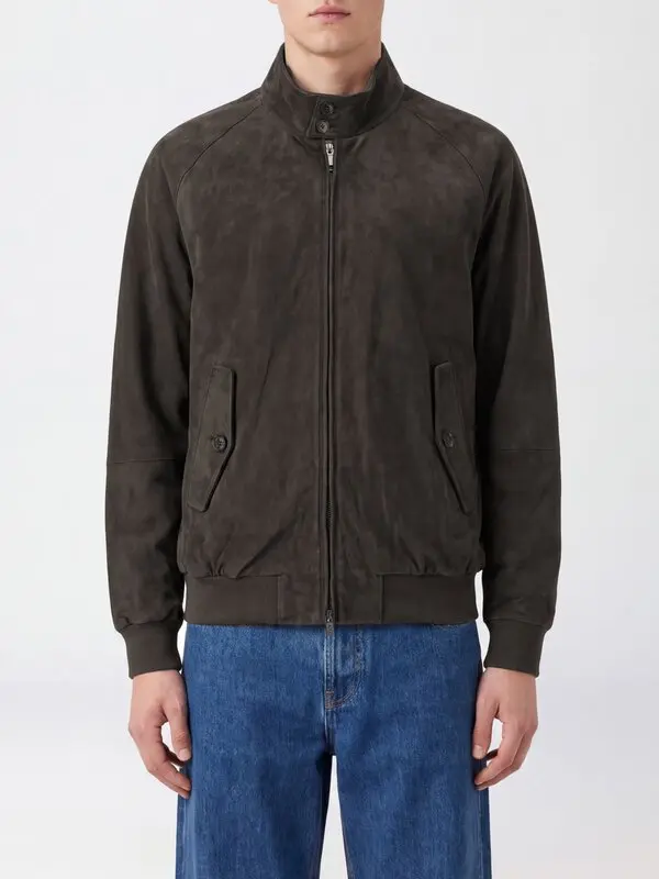 BARACUTA Suede Bomber Jacket With High Collar And Zip Closure - Blue