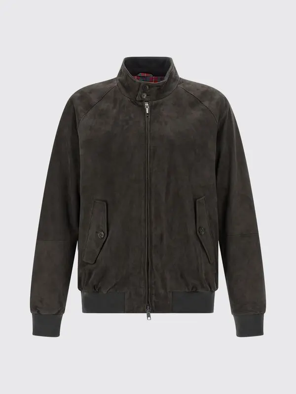 BARACUTA Suede Bomber Jacket With High Collar And Zip Closure - Blue