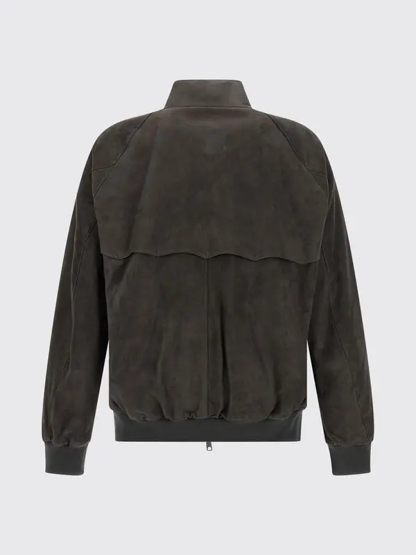 BARACUTA Suede Bomber Jacket With High Collar And Zip Closure - Blue
