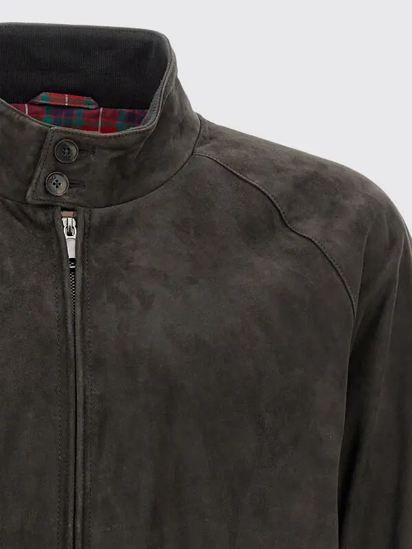 BARACUTA Suede Bomber Jacket With High Collar And Zip Closure - Blue