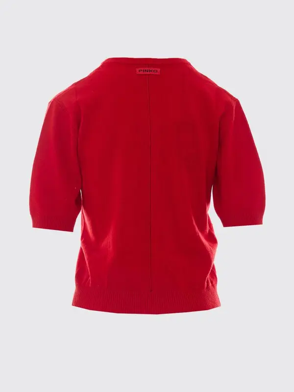 Pinko Wool And Cashmere Crewneck Jumper With Short Puff Sleeves - Red