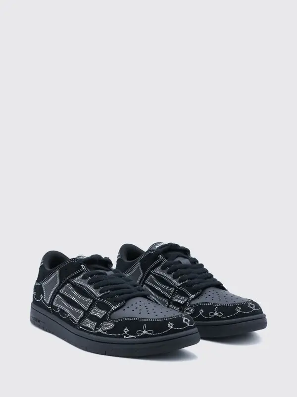 Amiri Skel Top Low Leather Trainers With Contrasting Embroidered Appliqués