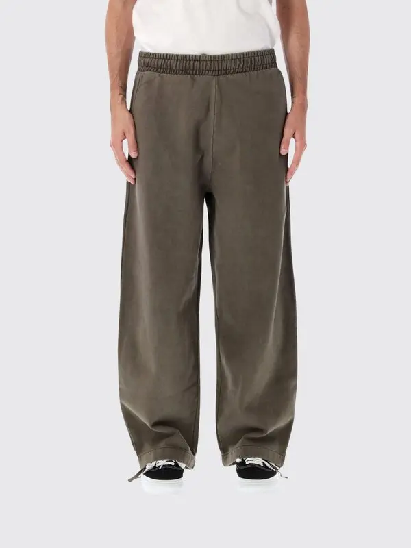 Obey Wide-leg Cotton Jersey Jogger Trousers With Drawstring - Olive
