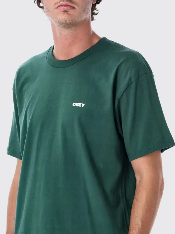 Obey Cotton T-shirt With Front Graphic Print And Contrast Logo - Green