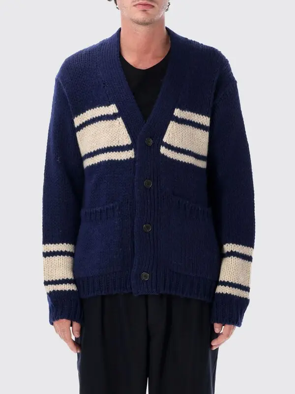 Universal Works Relaxed Fit Striped Wool V-neck Cardigan - Blue