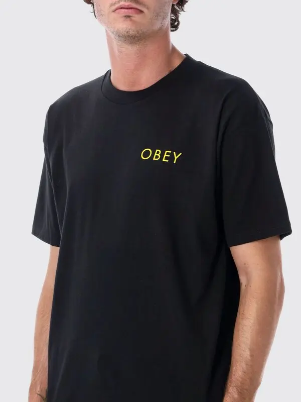 Obey Crewneck Cotton T-shirt With Contrast Graphic Print On The Chest - Black