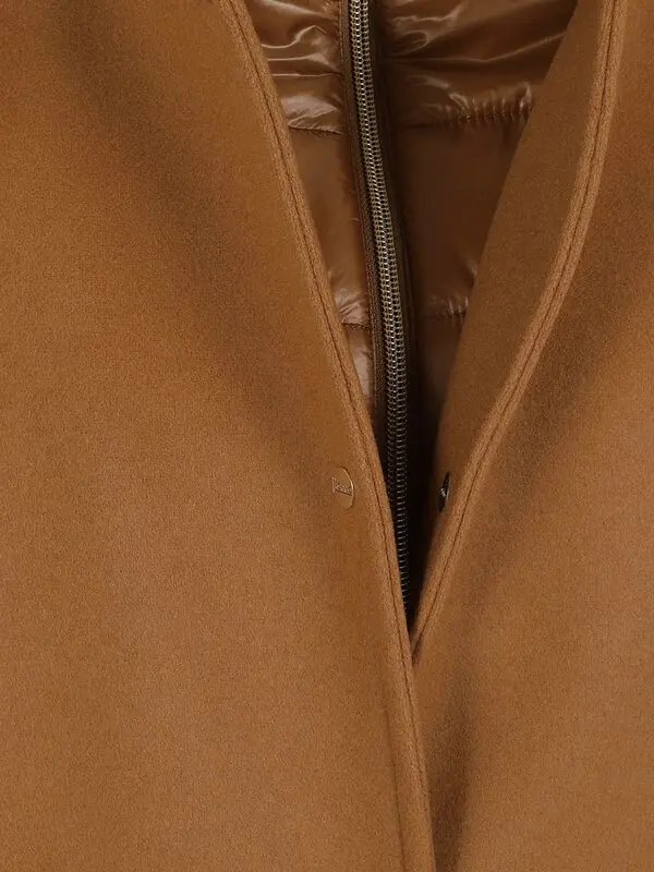Herno Hooded Wool Cloth Short Coat With Nylon Inserts
