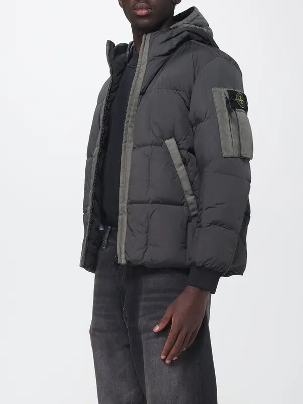 Stone Island Hooded Recycled Nylon Short Down Jacket With Compass Logo