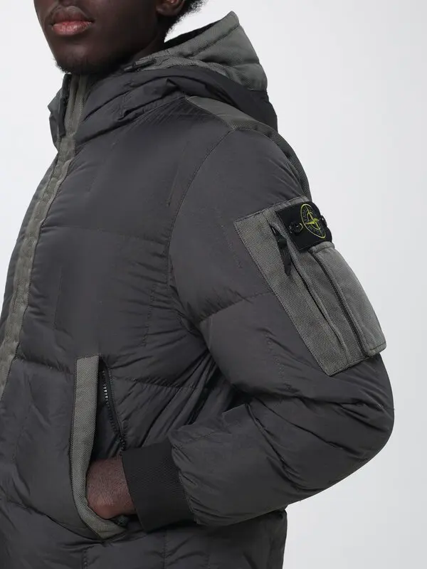 Stone Island Hooded Recycled Nylon Short Down Jacket With Compass Logo