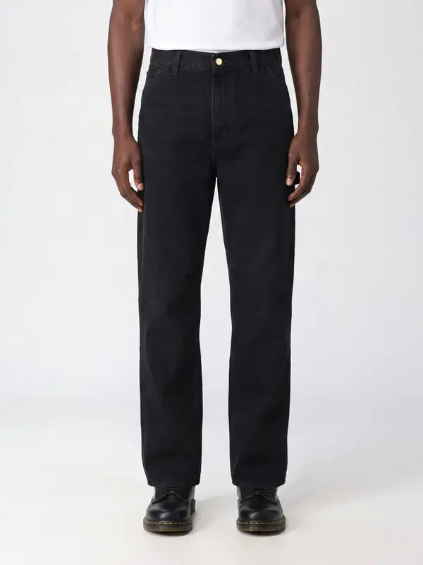 Carhartt Work In Progress Single Knee Wide-leg Trousers In Printed Organic Cotton Canvas - Black