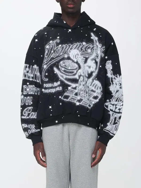 PDF Relaxed Fit Cotton Graphic Print Hoodie - Black