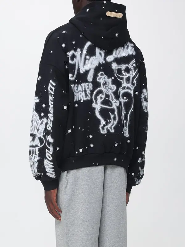 PDF Relaxed Fit Cotton Graphic Print Hoodie - Black