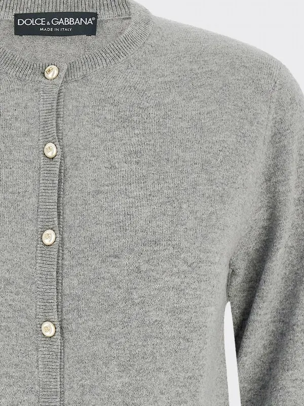 Dolce & Gabbana Crewneck Cardigan In Pure Cashmere With Contrasting Buttons