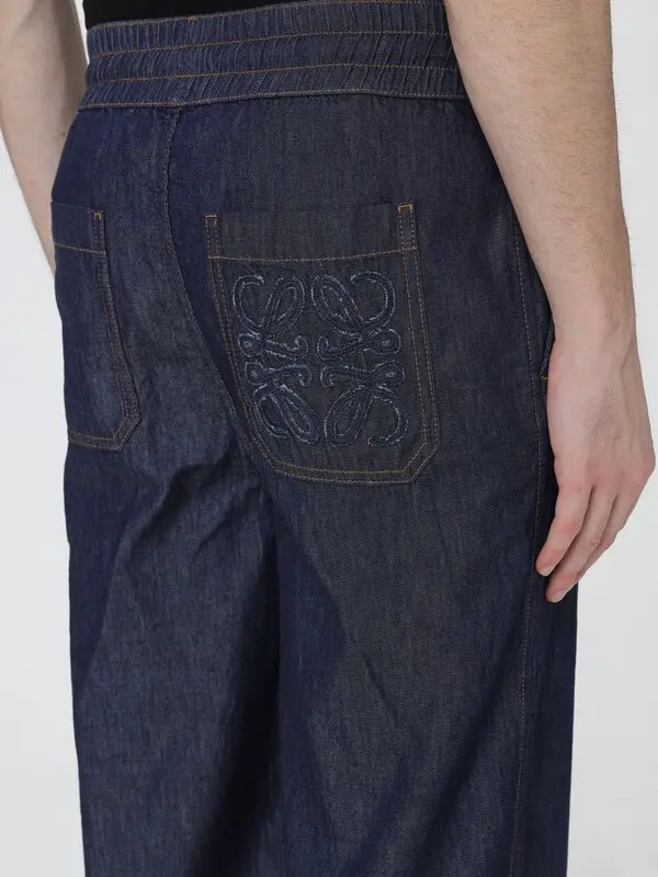 Loewe Wide-leg Trousers In Cotton Denim With Drawstring Waist And Embroidered Logo