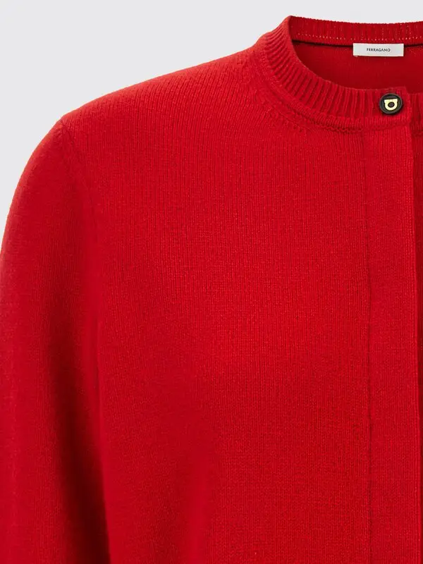FERRAGAMO Crewneck Cardigan In Pure Cashmere With Tie-waist Belt