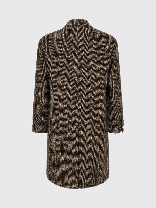 Tagliatore Knee-length Double-breasted Coat With Chevron Pattern In Wool Blend