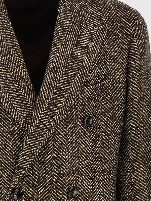 Tagliatore Knee-length Double-breasted Coat With Chevron Pattern In Wool Blend