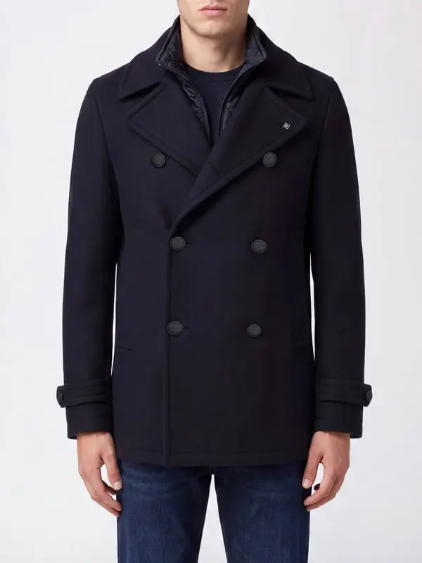 Tagliatore Double-breasted Pea Coat In Pure Wool With Wide Lapels