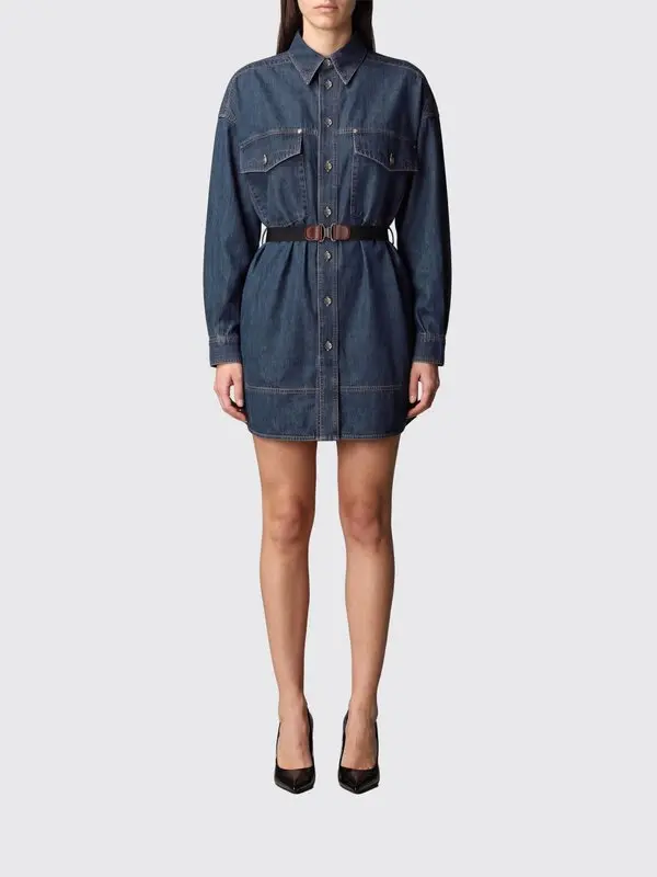 Versace Denim Cotton Mini Shirt Dress With Waist Belt